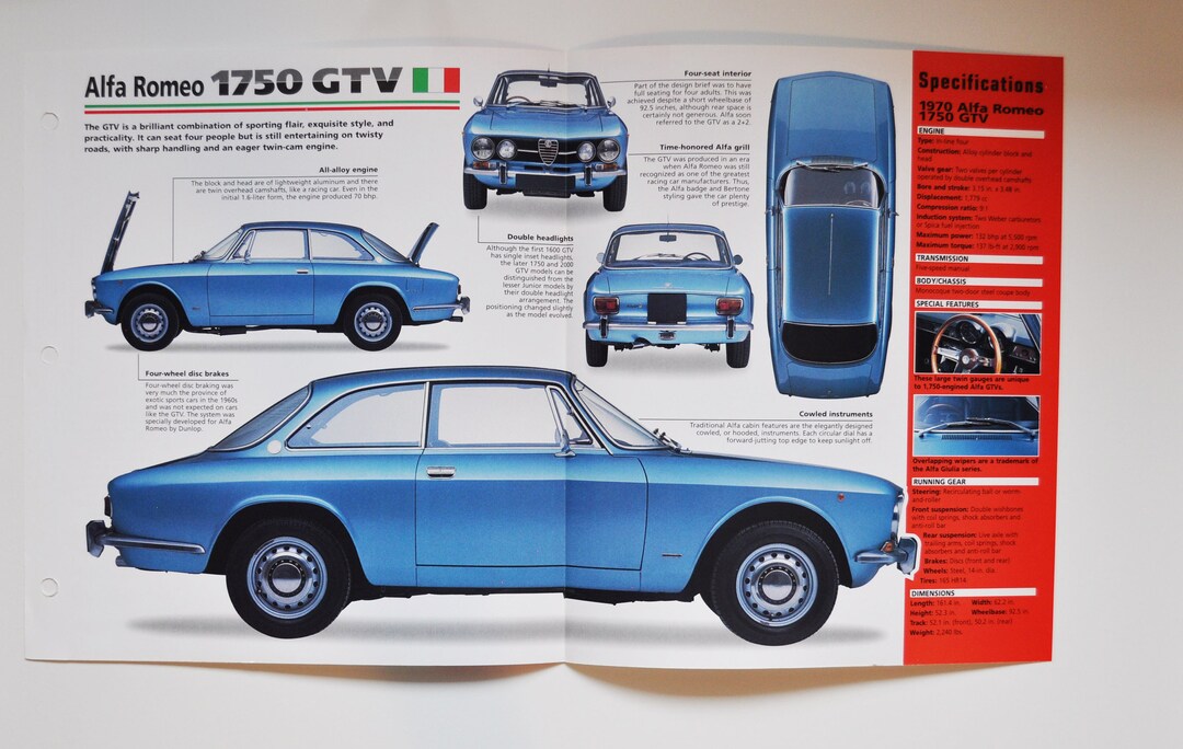 Spec Sheet Alfa Romeo 1750 GTV (1967-1972) (car Photo Stat Info Specs ...