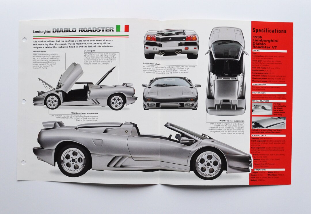 Spec Sheet Lamborghini Diablo Roadster (1992-PRESENT) (car Photo Stat ...