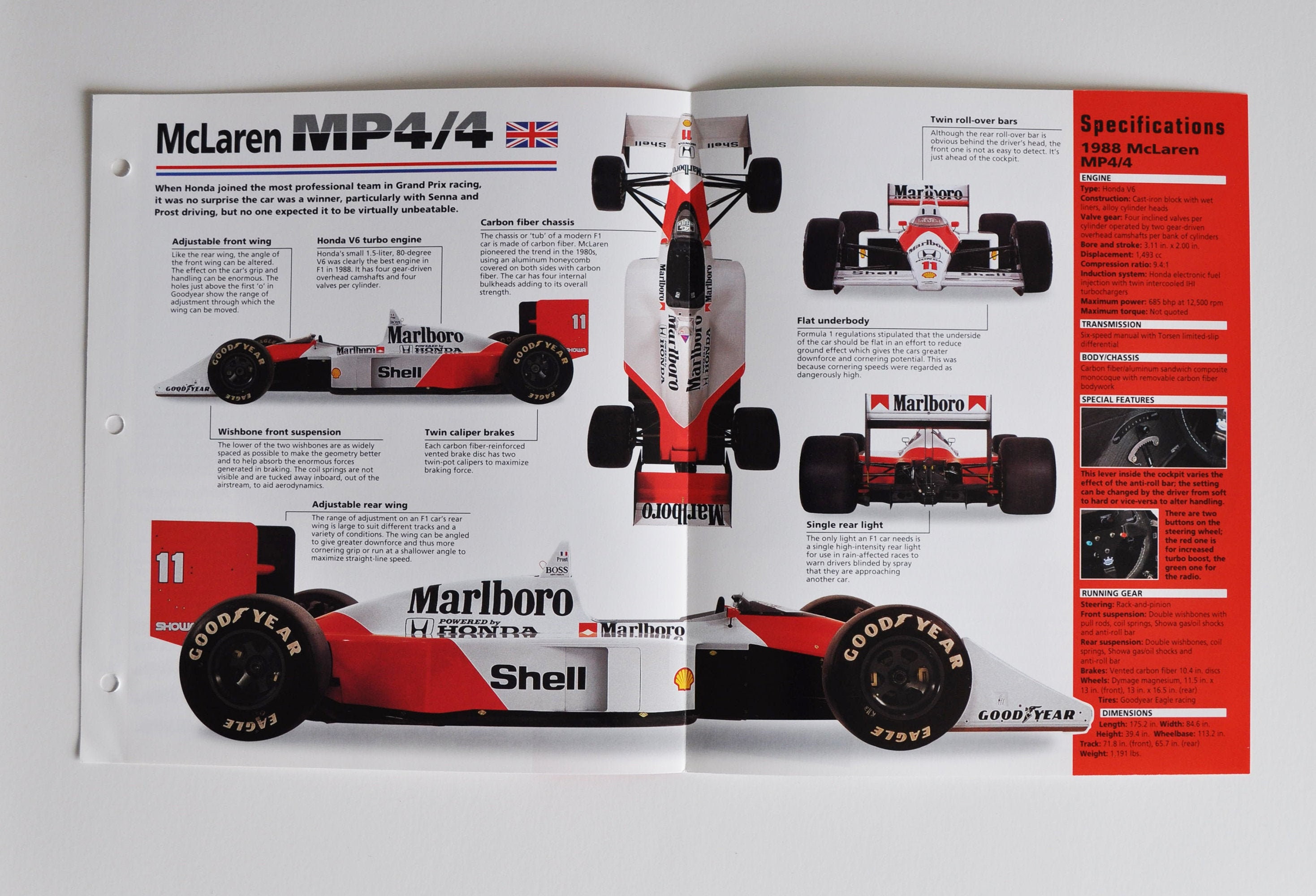 Spec Sheet Mclaren MP4/4 (1988) (car Photo Stat Info Specs Brochure ...