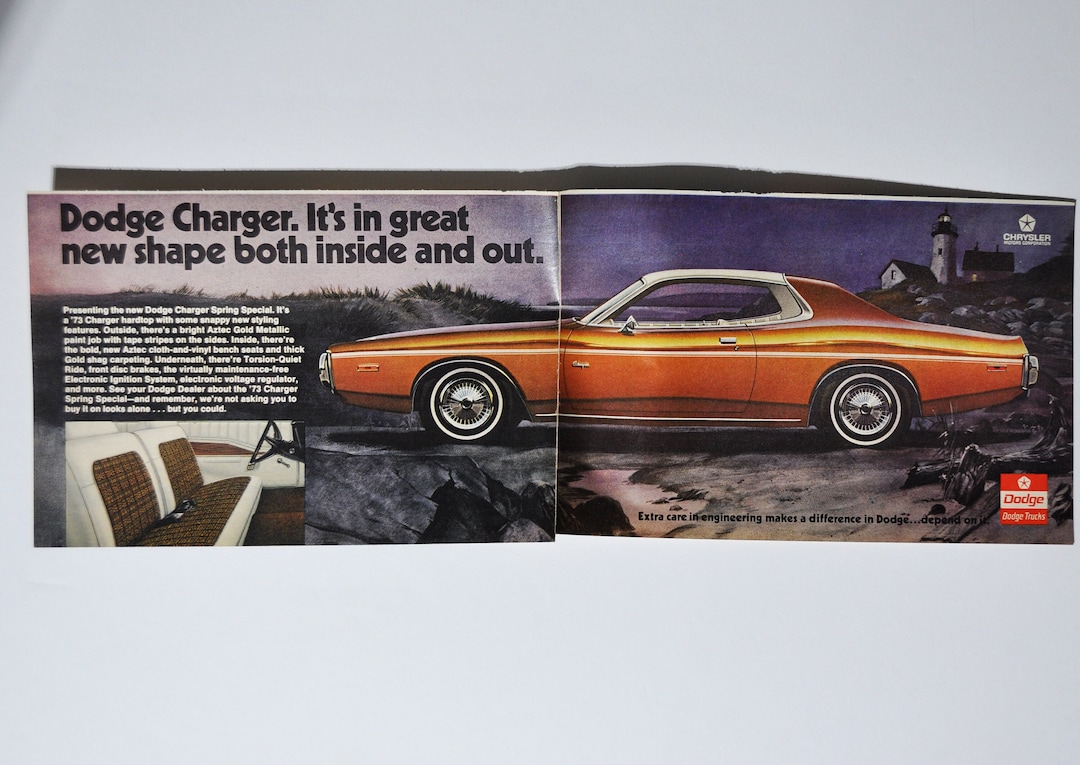 2-page Car Ad 1973 Dodge Charger chrysler Motor Company Classic Old ...