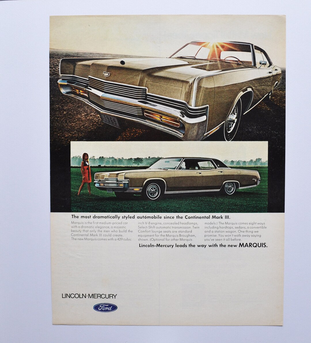 Large Car Ad 1969 Mercury Marquis (ford Motor Company Classic Old Photo ...