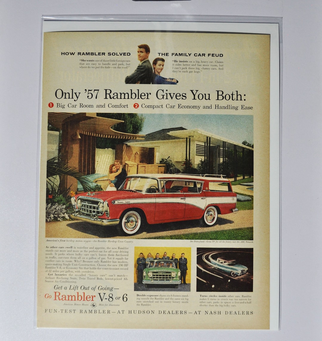 Large Car Ad 1957 AMC Rambler Cross Country Station Wagon (american ...