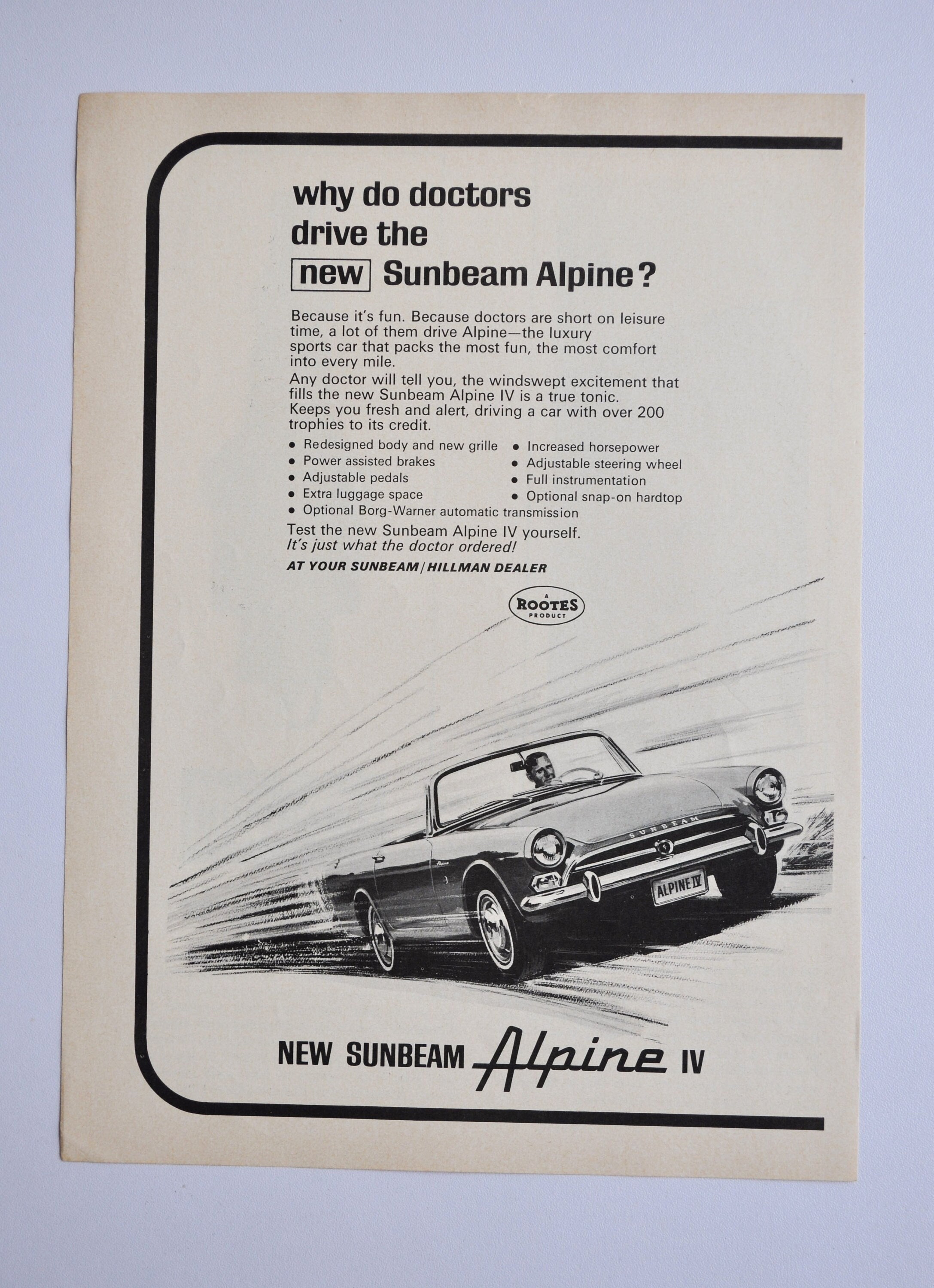 Car Ad 1960's Sunbeam Alpine IV 4 (luxury Motorcar Classic Old Photo ...