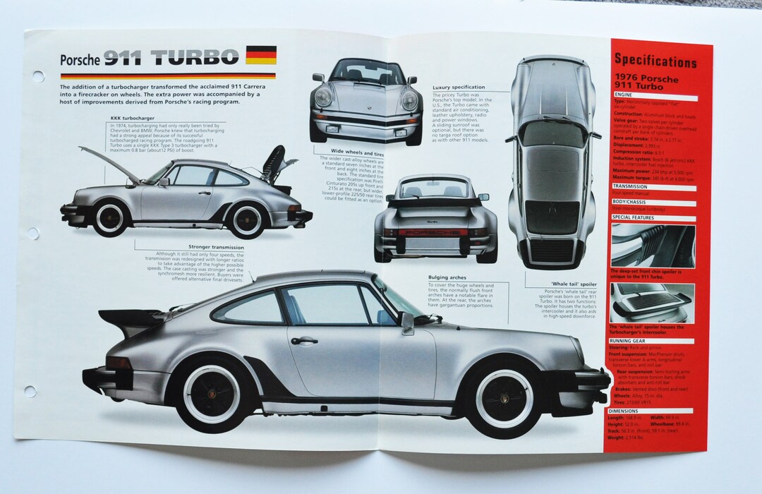 Spec Sheet Porsche 911 Turbo 1976-1977 car Photo Stat Info Specs ...