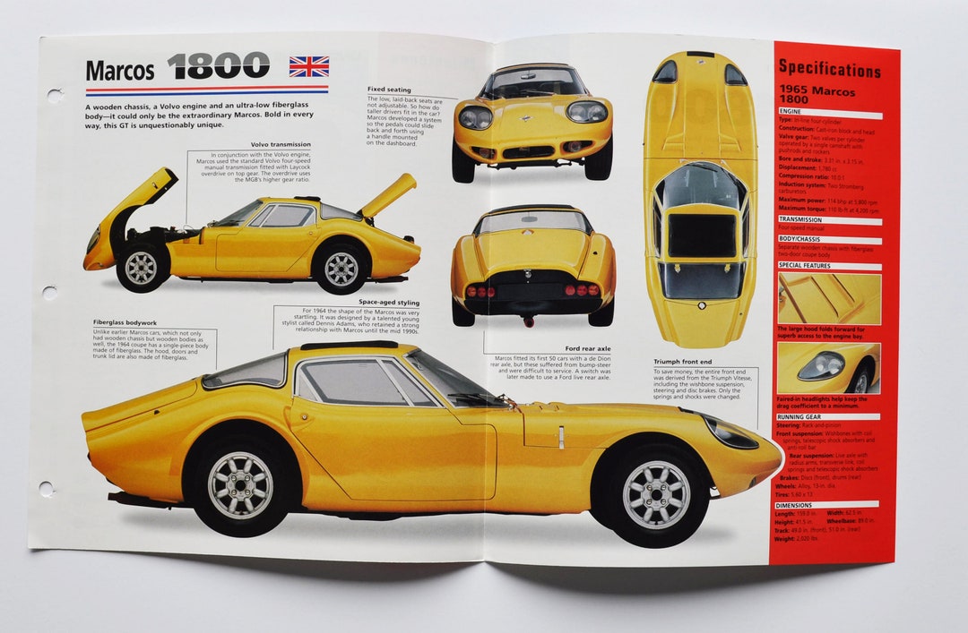 Spec Sheet Marcos 1800 (1964-1971) (car Photo Stat Info Specs Brochure ...