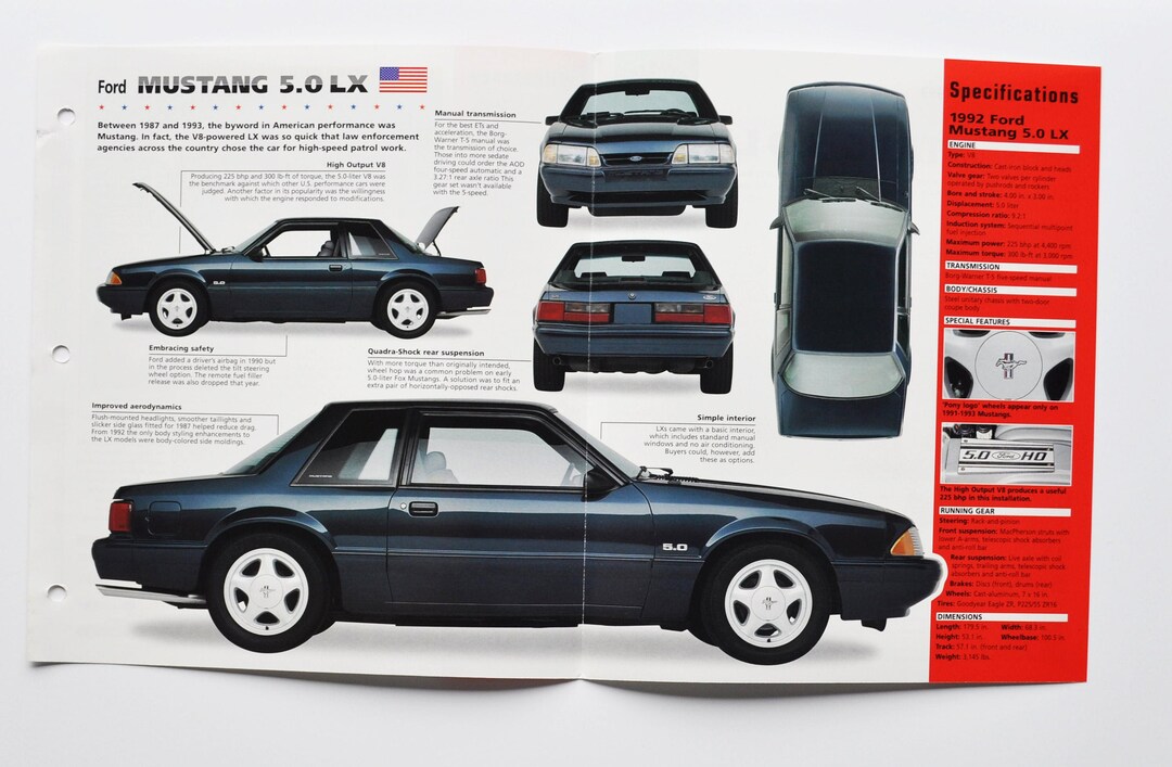 Spec Sheet Ford Mustang 5.0 LX (1987-1993) (car Photo Stat Motor Info ...