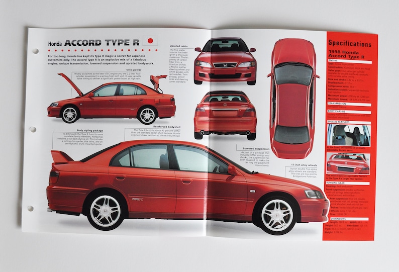 Spec Sheet Honda Accord Type R (1998-PRESENT) (motor Car Photo Stat ...