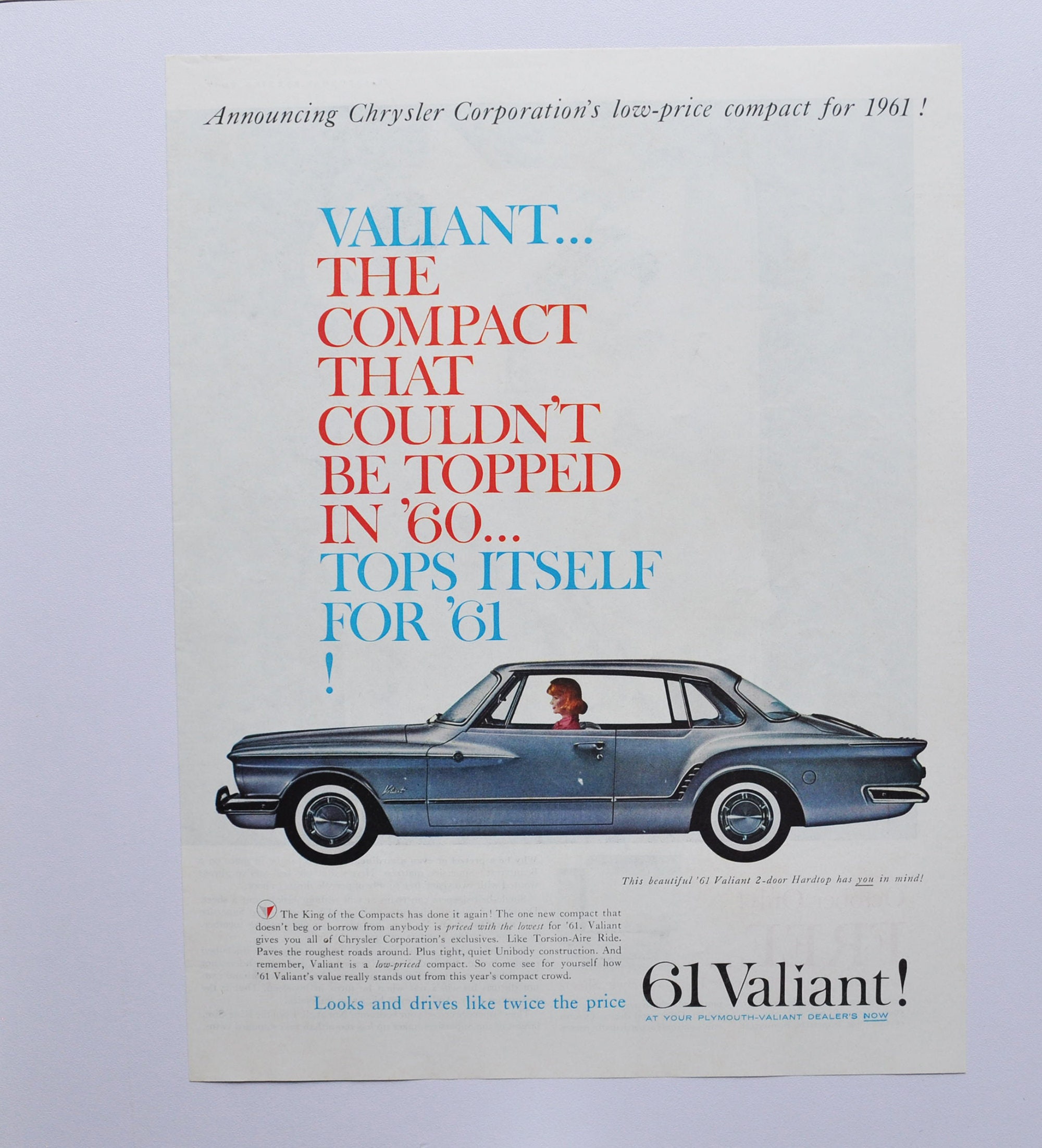 Large Car Ad 1961 Chrysler Valiant (motor Company Chrysler Old Classic ...