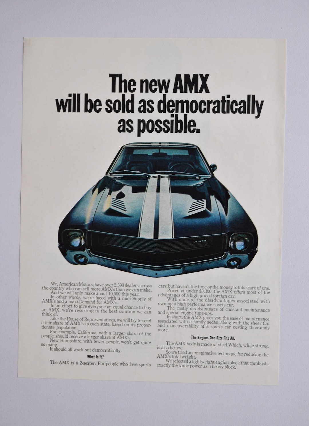 Car Ad AMC AMX (motor Company Classic Old Photo Advertisement Print ...