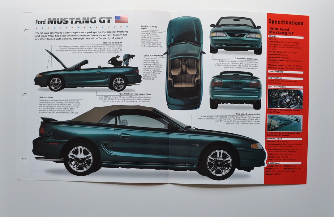 Spec Sheet Ford Mustang GT (1998) (car, Photo, Stat, Info, Specs ...