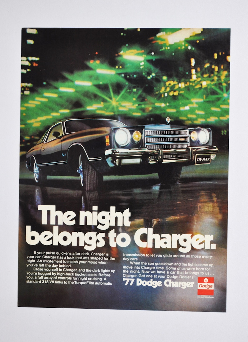 Car Ad 1970 Dodge Charger motor Company Classic Old Photo - Etsy