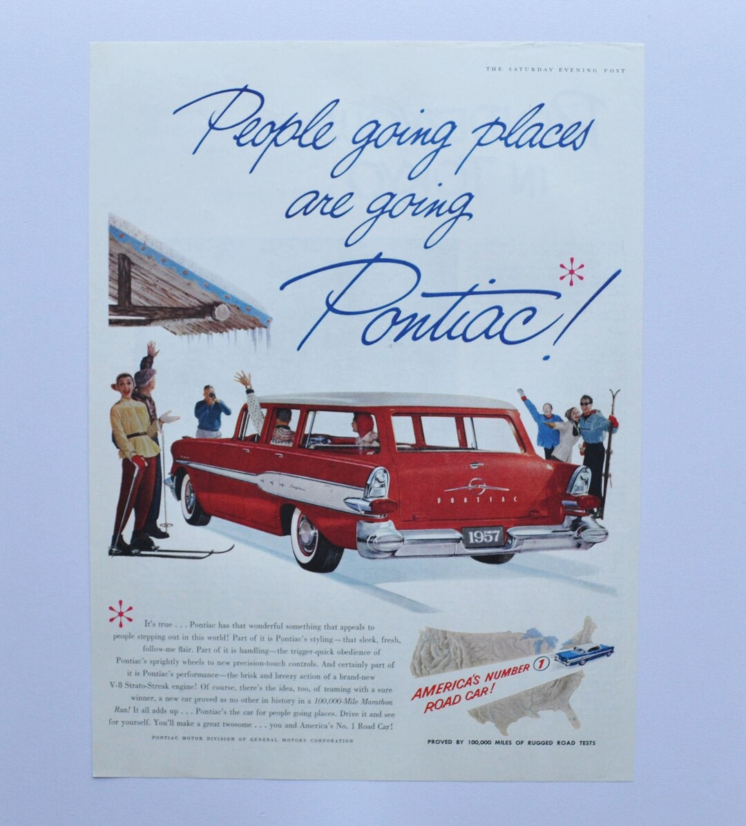 Large Car Ad 1957 Pontiac (GM General Motors Company Classic Old Photo ...