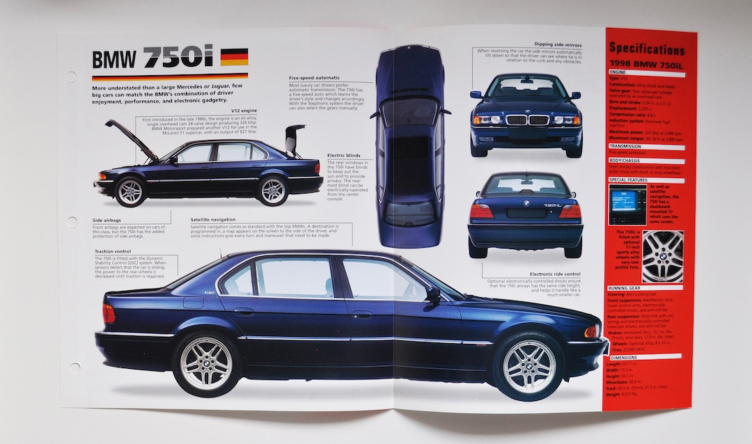 Spec Sheet BMW 750i (1987-PRESENT) (car Photo Stat Info Specs Brochure ...