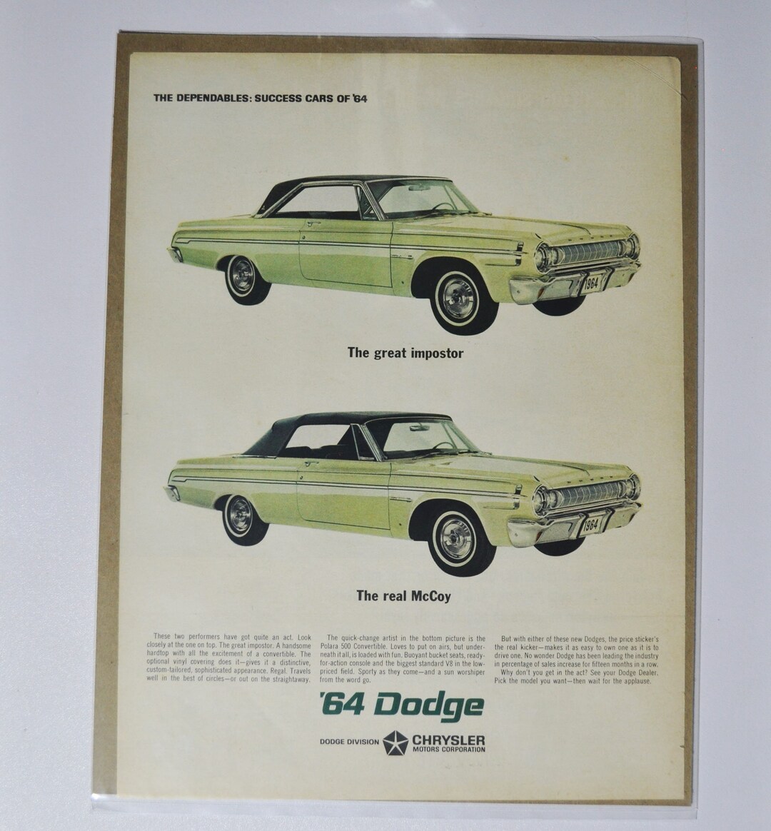 Large Car Ad 1964 Dodge Polara 500 Convertible (motor Company Classic ...