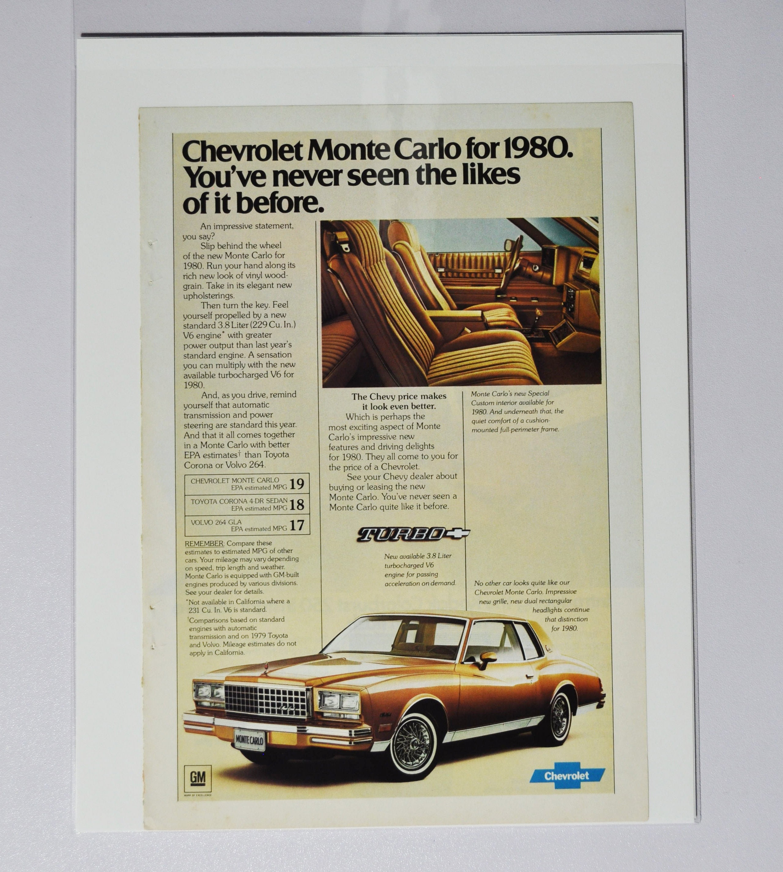 Car Ad 1980 Chevrolet Monte Carlo (general Motors Company Classic Old ...