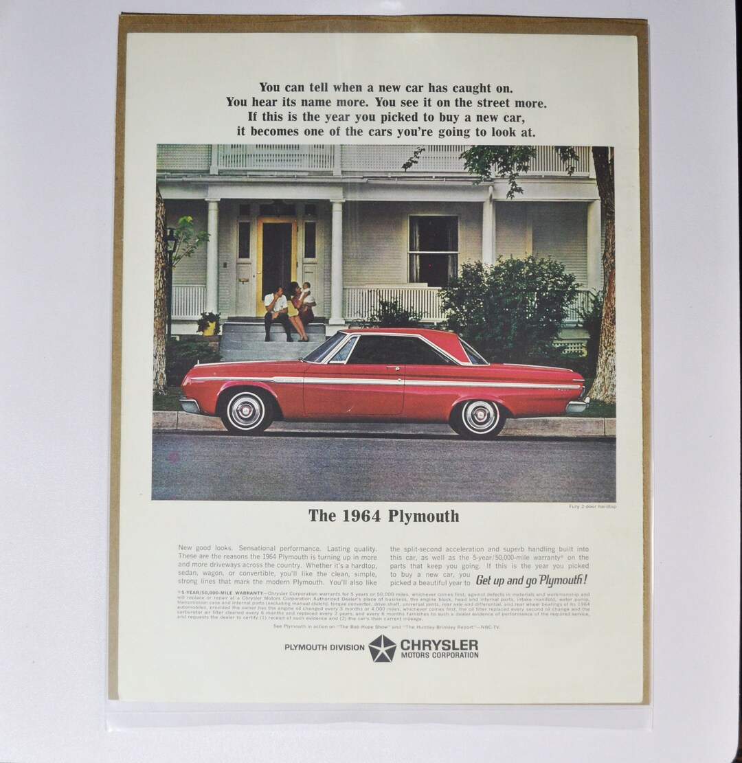 Large Car Ad 1964 Plymouth Fury 2-door Hardtop (motor Company Chrysler ...