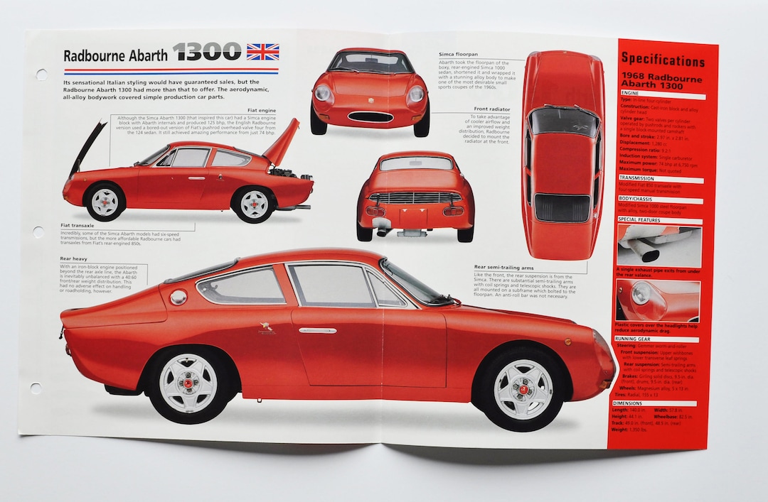 Spec Sheet Radbourne Abarth 1300 1968-1969 car Photo Stat Info Specs ...