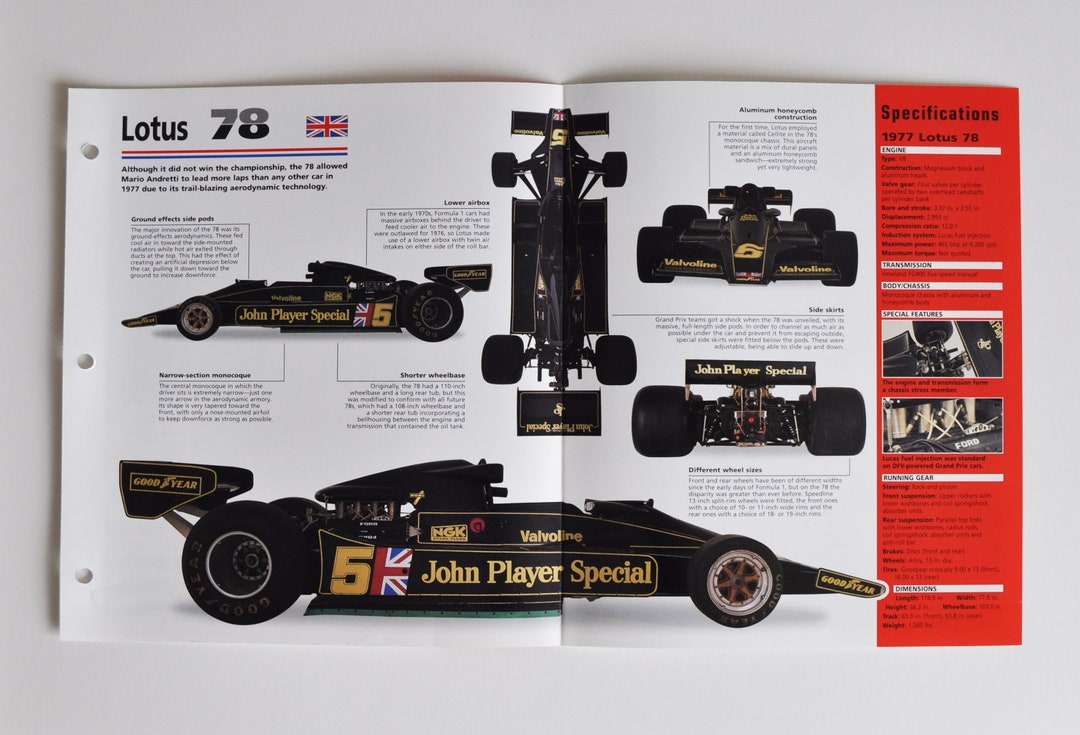 Spec Sheet Lotus 78 1977-1978 car Photo Stat Info Specs Brochure Parts ...