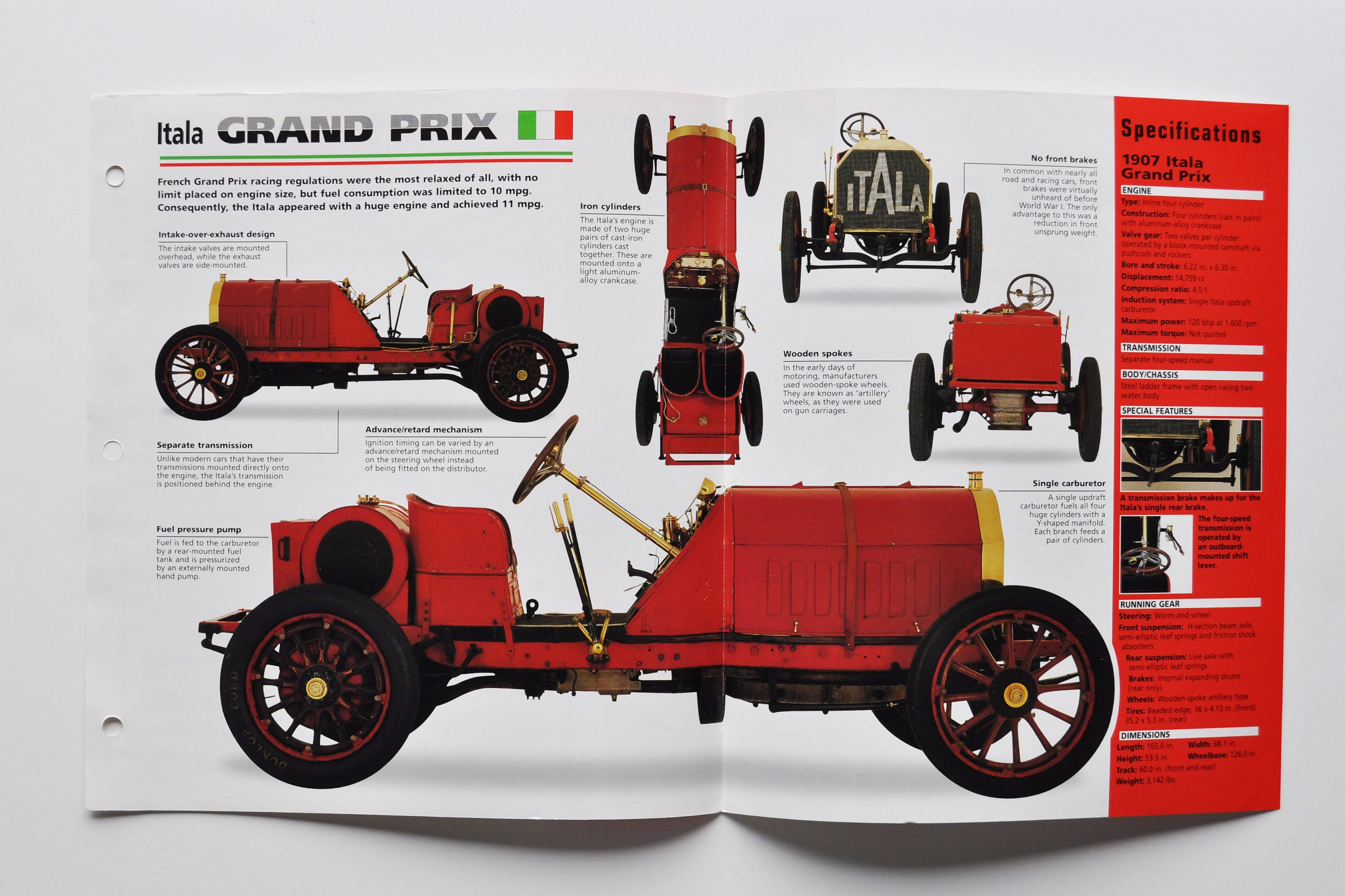 Spec Sheet Itala Grand Prix 1907 car Photo Stat Info Specs Brochure ...
