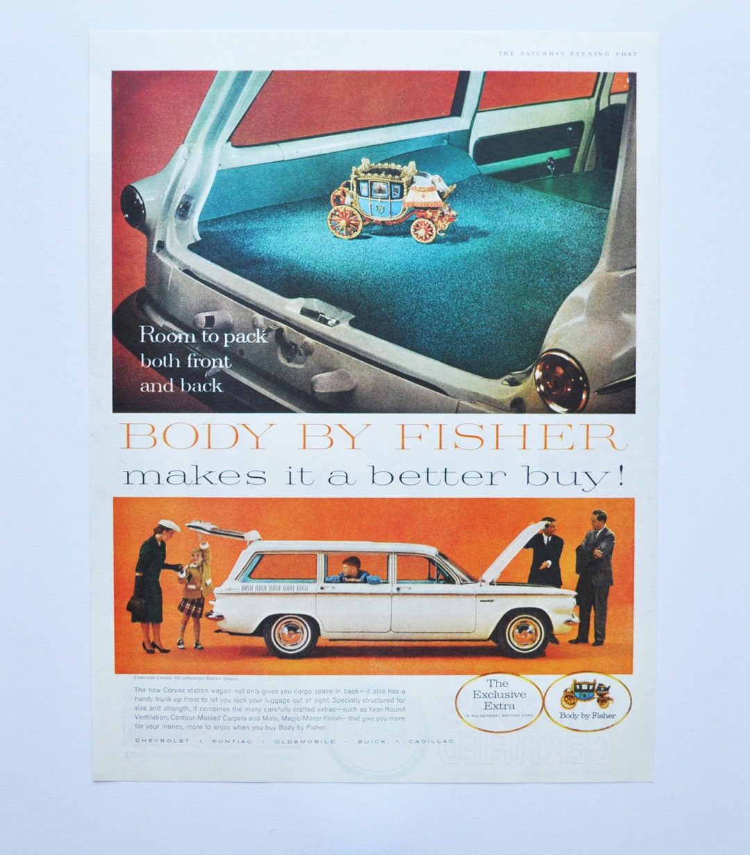 Large Car Ad 1961 Chevrolet Corvair 700 Lakewood Station Wagon Body by ...