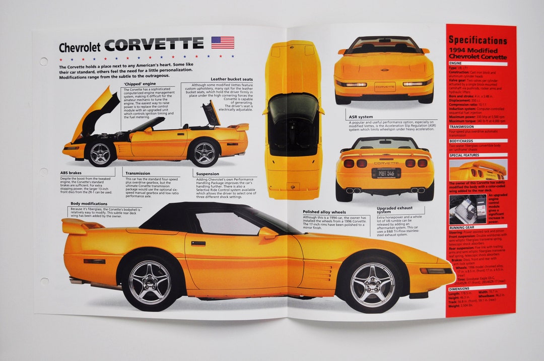 Spec Sheet Chevrolet Corvette (1984-1996) (car Photo Stat Info Specs ...