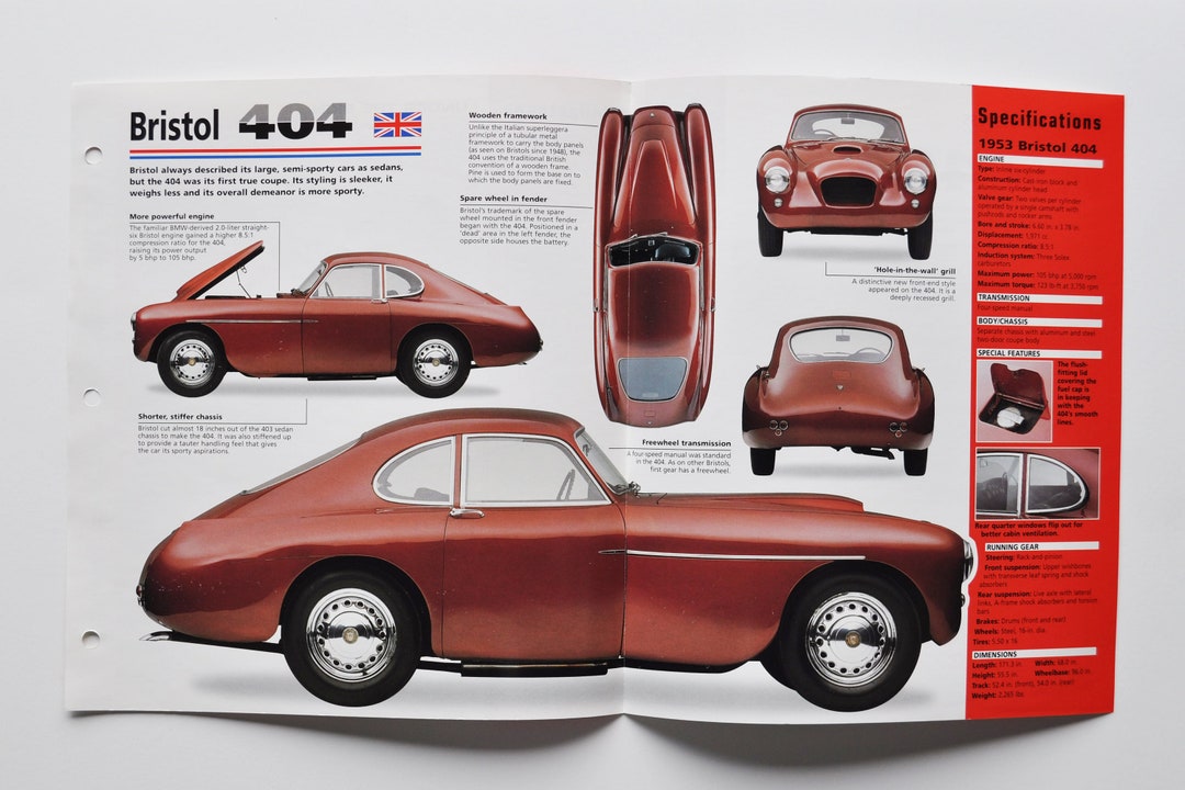 Spec Sheet Bristol 404 (1953-1955) (car Photo Stat Info Specs Brochure ...