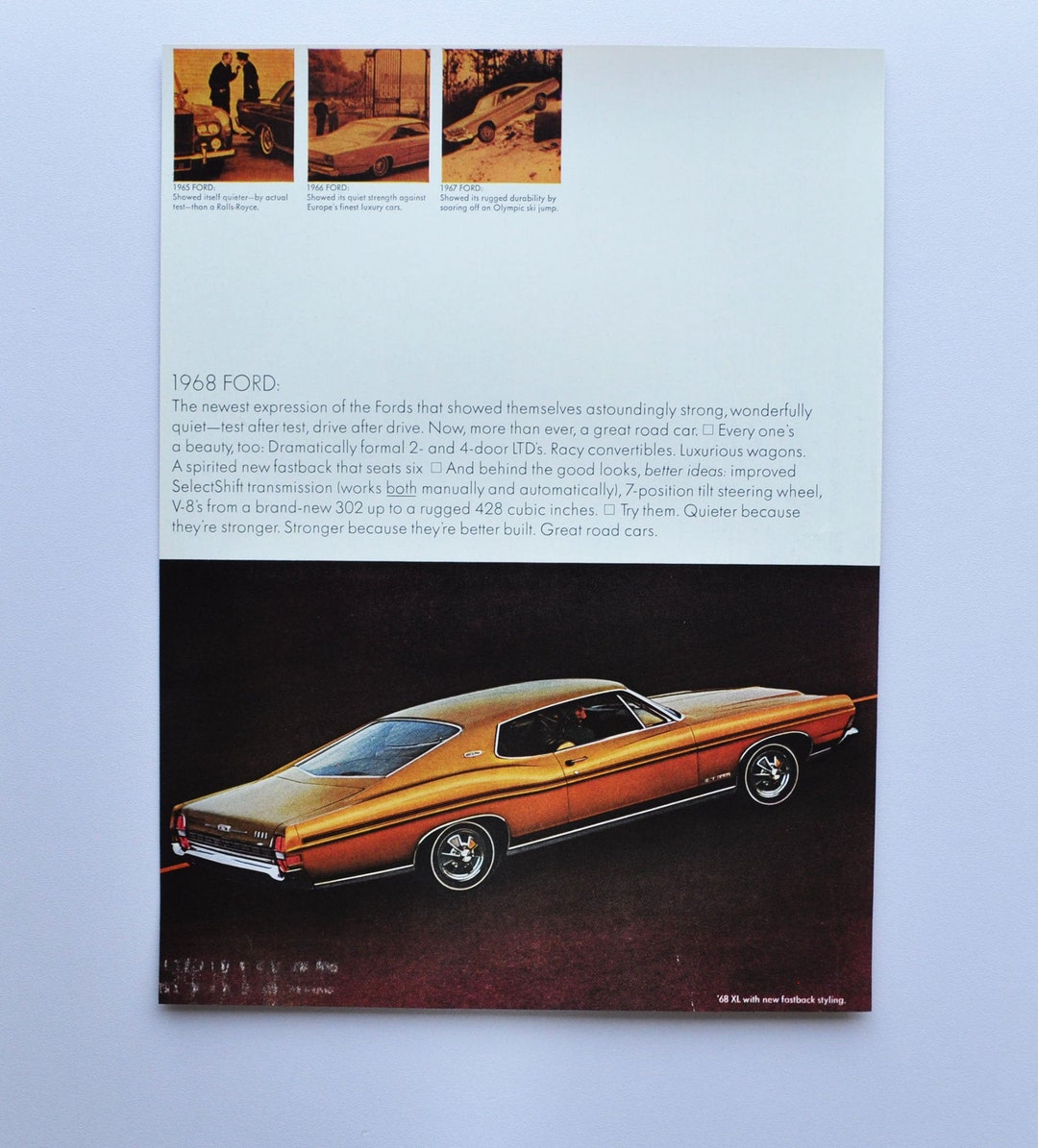 Large Car Ad 1968 Ford XL ford Motor Car Classic Old Photo ...