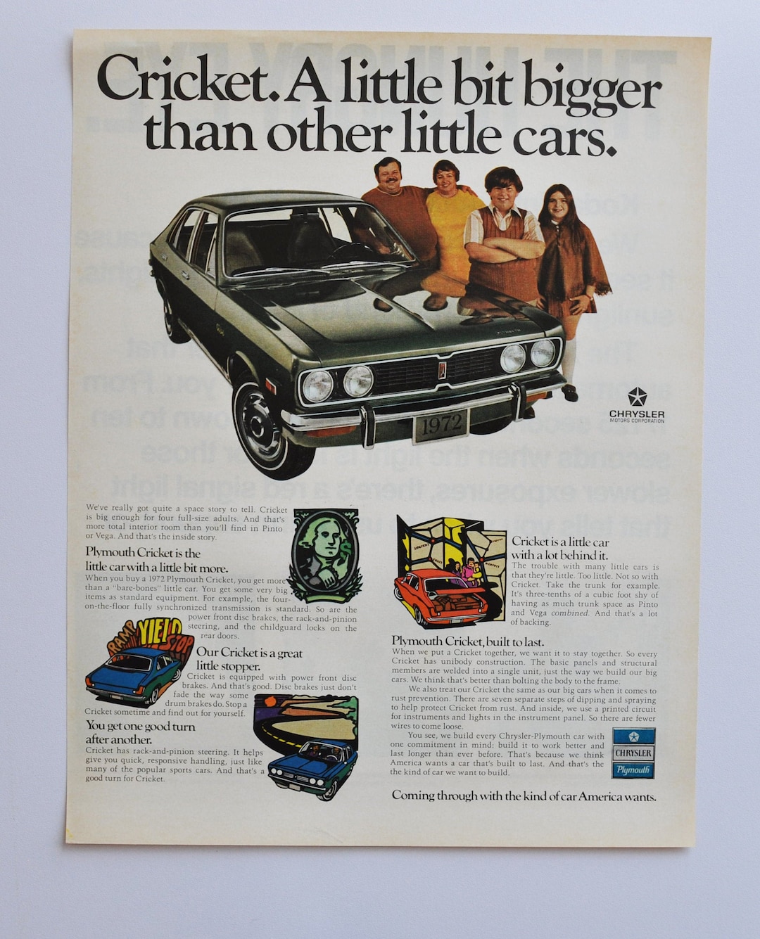 Large Car Ad 1972 Plymouth Cricket (motor Company Chrysler Old Classic ...