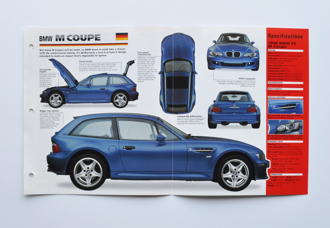 Spec Sheet BMW M Coupe (1998) (car Photo Stats Info Specs Brochure ...