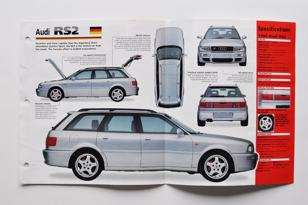 Spec Sheet Audi RS2 (1993-1995) (car Photo Stat Info Specs Brochure ...