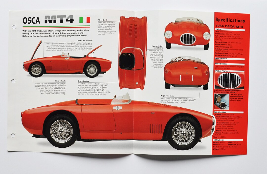 Spec Sheet OSCA MT4 (1954) (car Photo Stat Info Specs Brochure Parts Ad ...