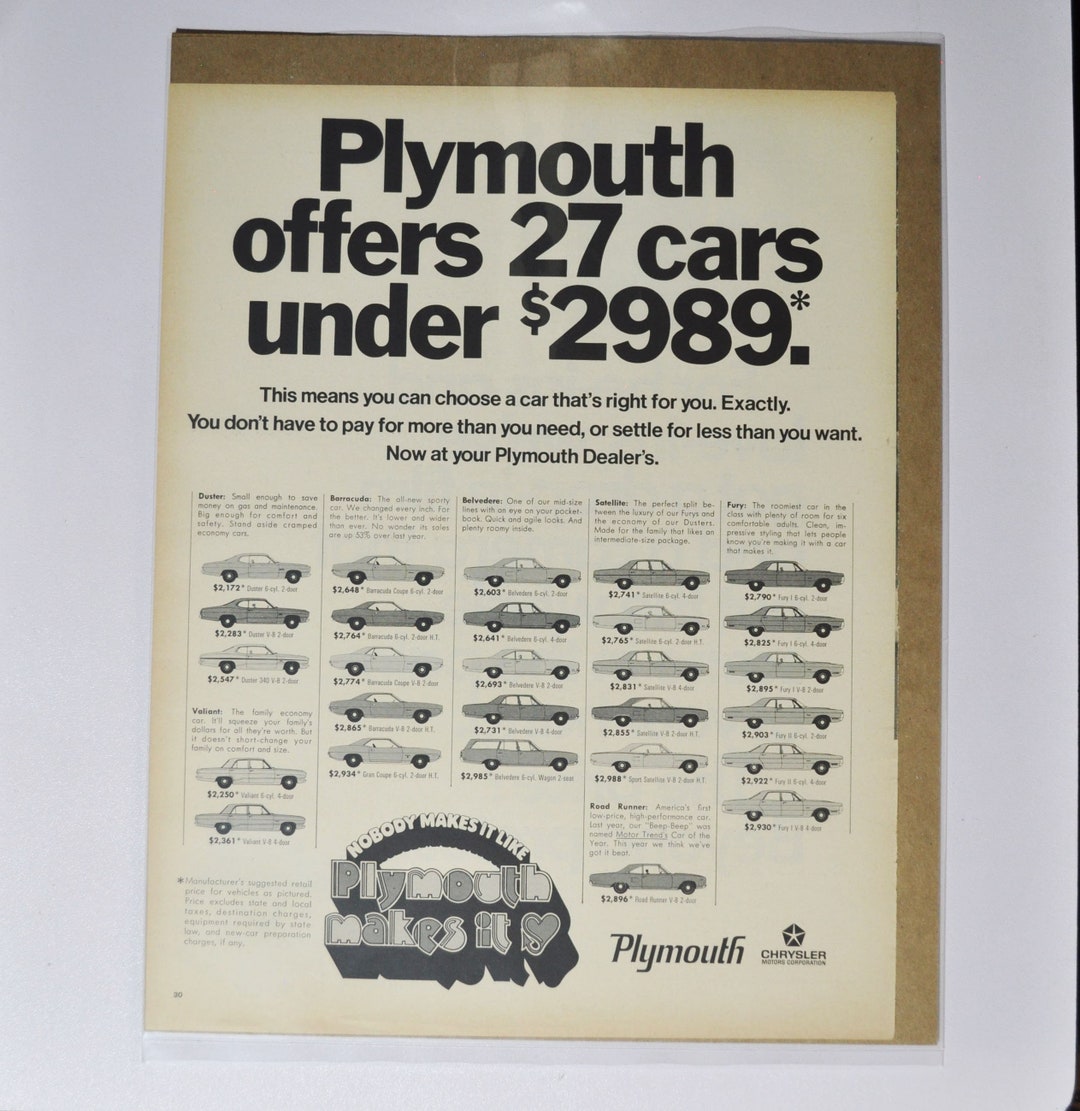 Large Car Ad Plymouth motor Company Chrysler Old Classic Photo ...