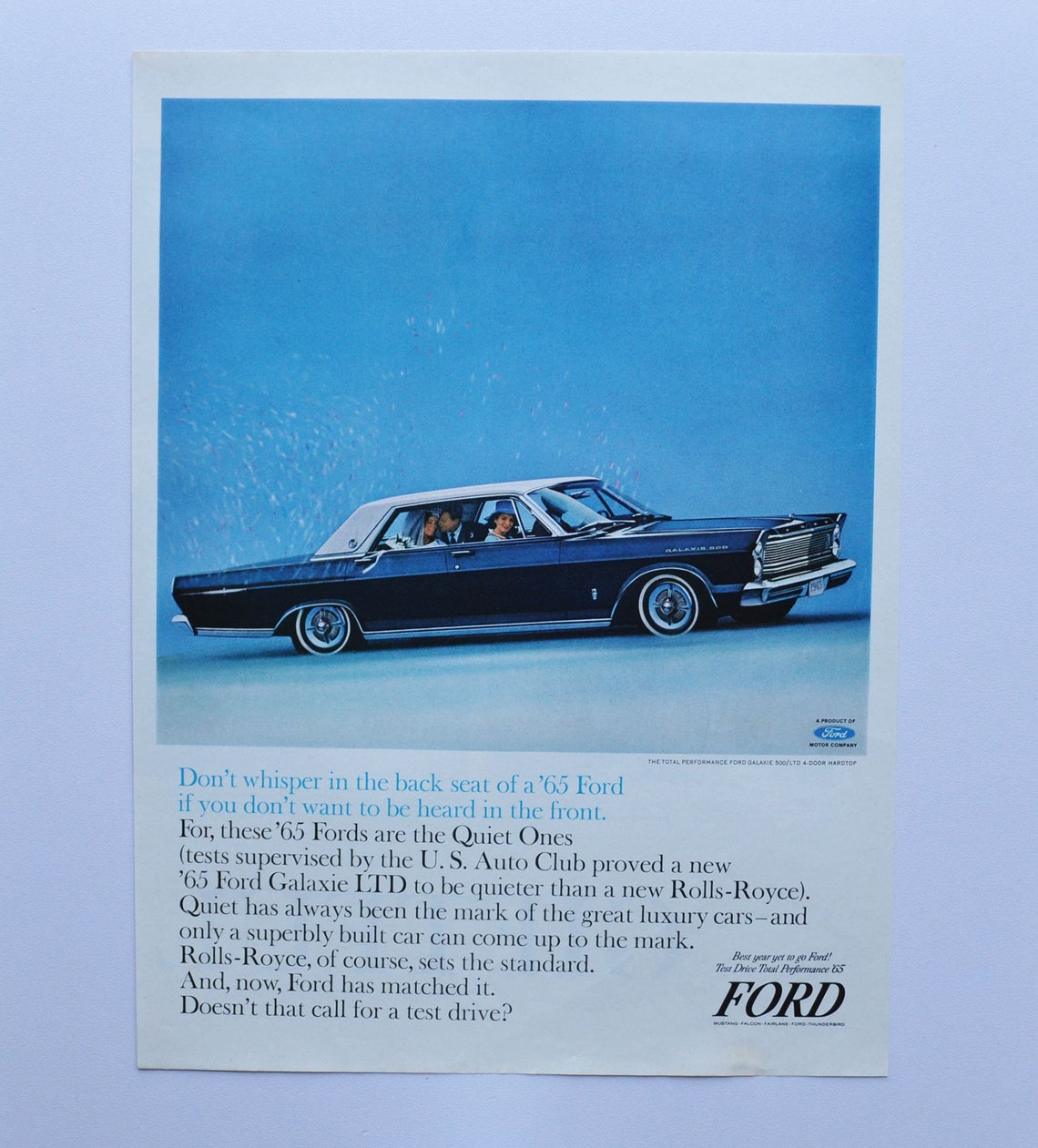 Large Car Ad 1965 Ford Galaxie 500 (motor Company Classic Old Photo ...