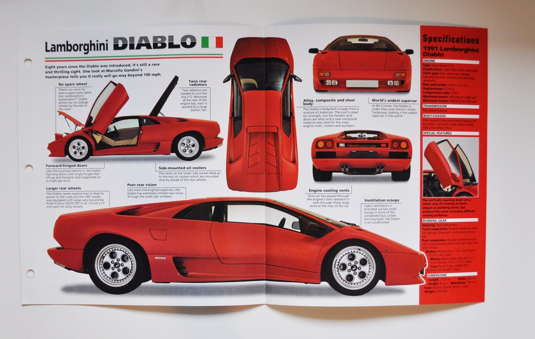 Spec Sheet Lamborghini Diablo (1990-PRESENT) (car Photo Stat Info Specs ...