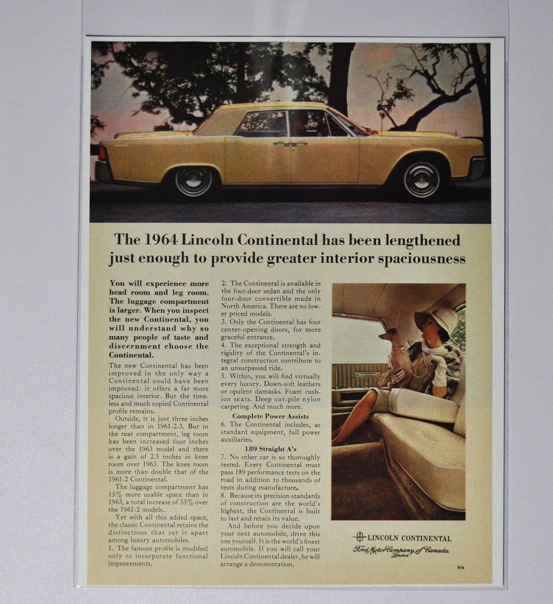Car Ad 1964 Lincoln Continental (ford Motor Company Mercury Classic Old ...