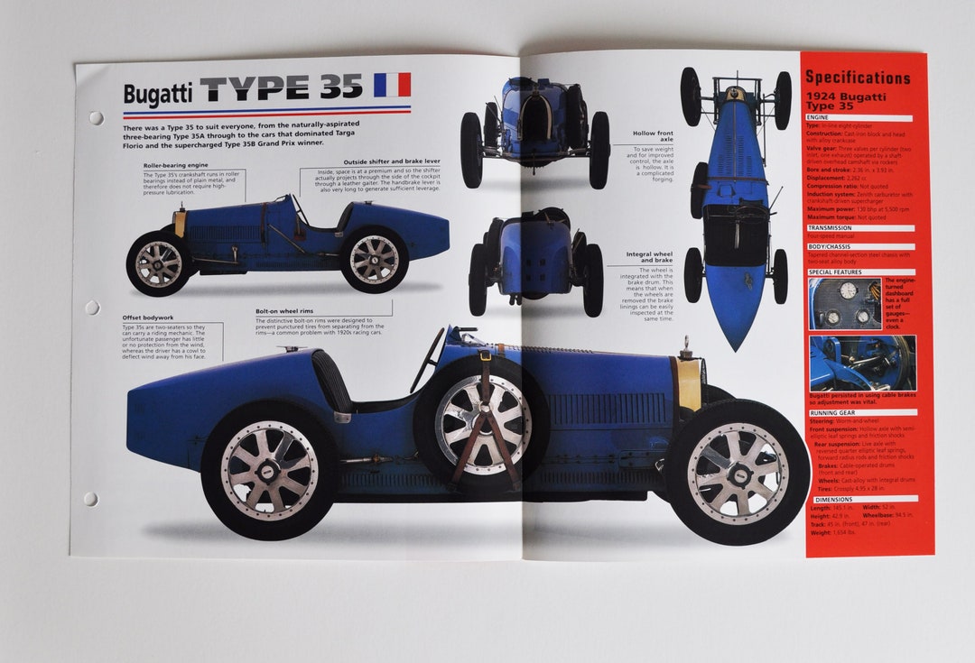 Spec Sheet Bugatti Type 35 (1924-1930) (car Photo Stat Info Specs ...