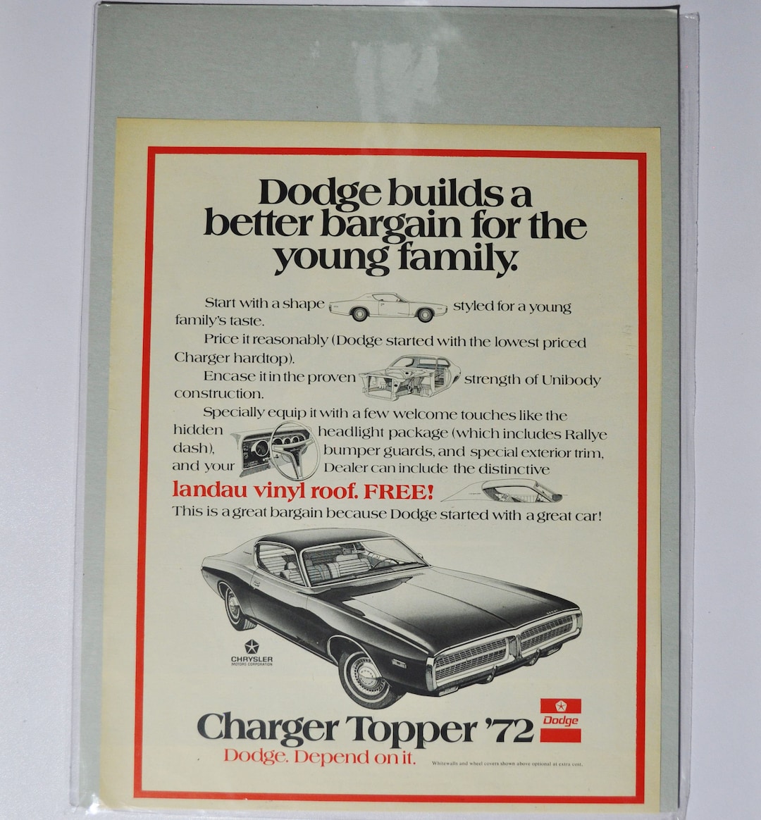 Large Car Ad 1972 Dodge Charger Topper (motor Company Classic Old Photo ...