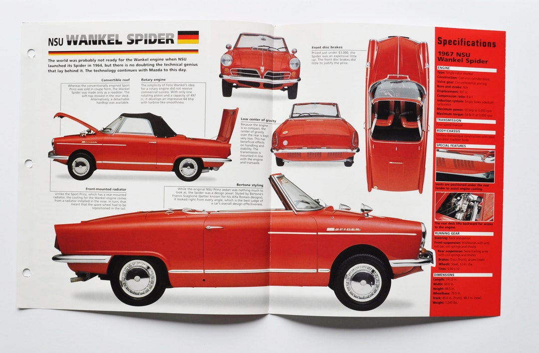 Spec Sheet NSU Wankel Spider (1964-1967) (car Photo Stat Info Specs ...