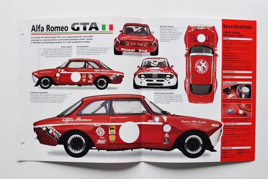 Spec Sheet Alfa Romeo GTA (1969) (car Photo Stat Info Specs Brochure ...