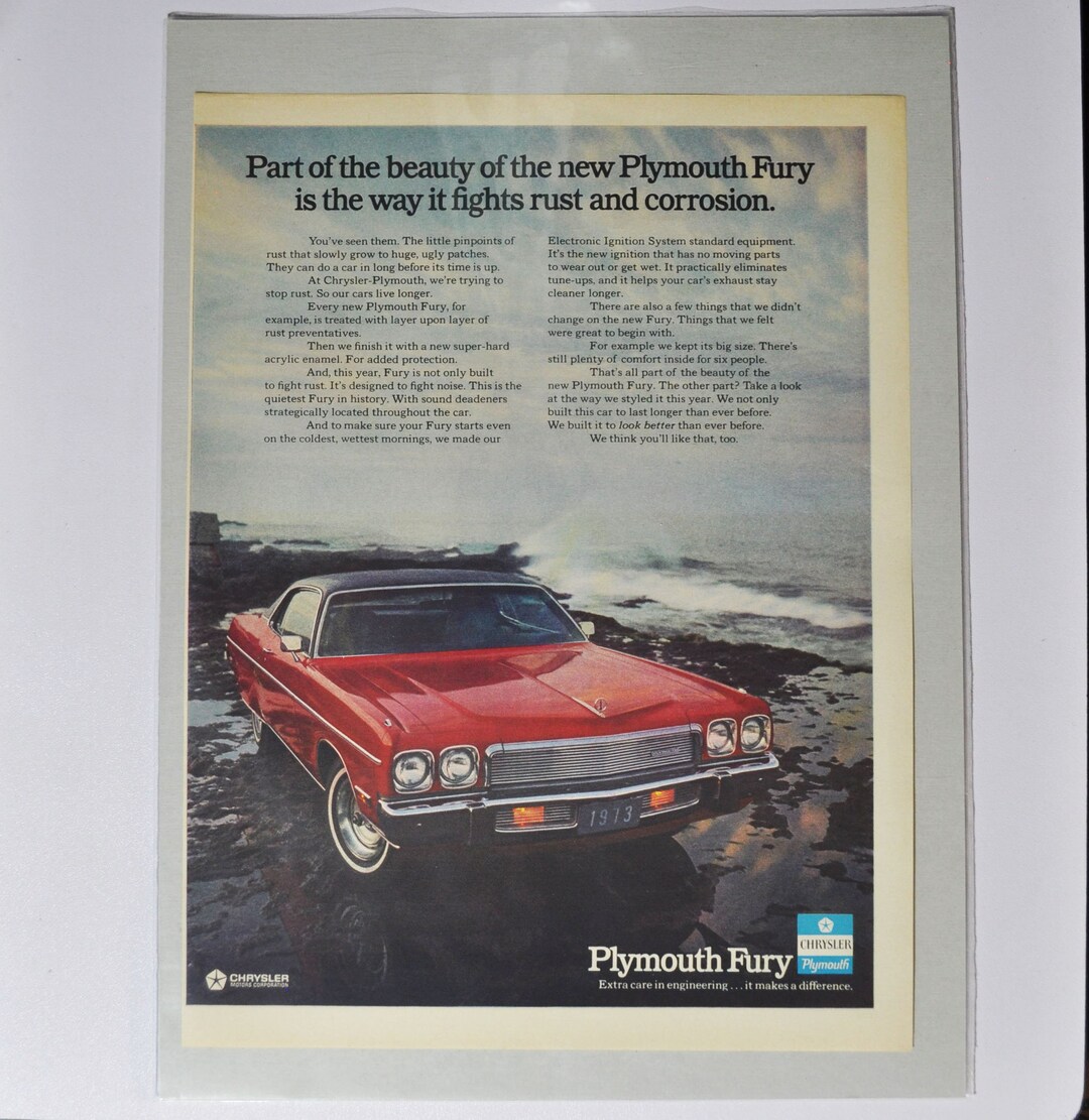 Large Car Ad 1973 Plymouth Fury (motor Company Chrysler Old Classic ...