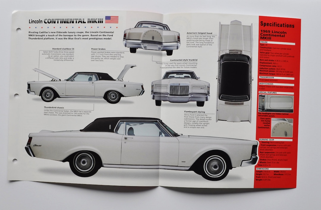 Spec Sheet Lincoln Continental MKIII MK3 (1968-1971) (car Photo Stat ...