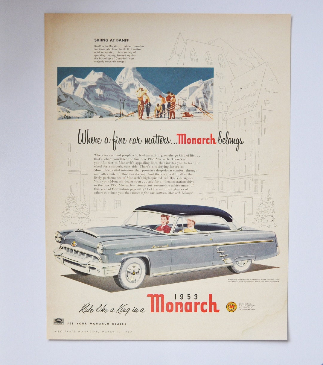 Large Car Ad 1953 Ford Monarch (motor Company Classic Old Photo ...