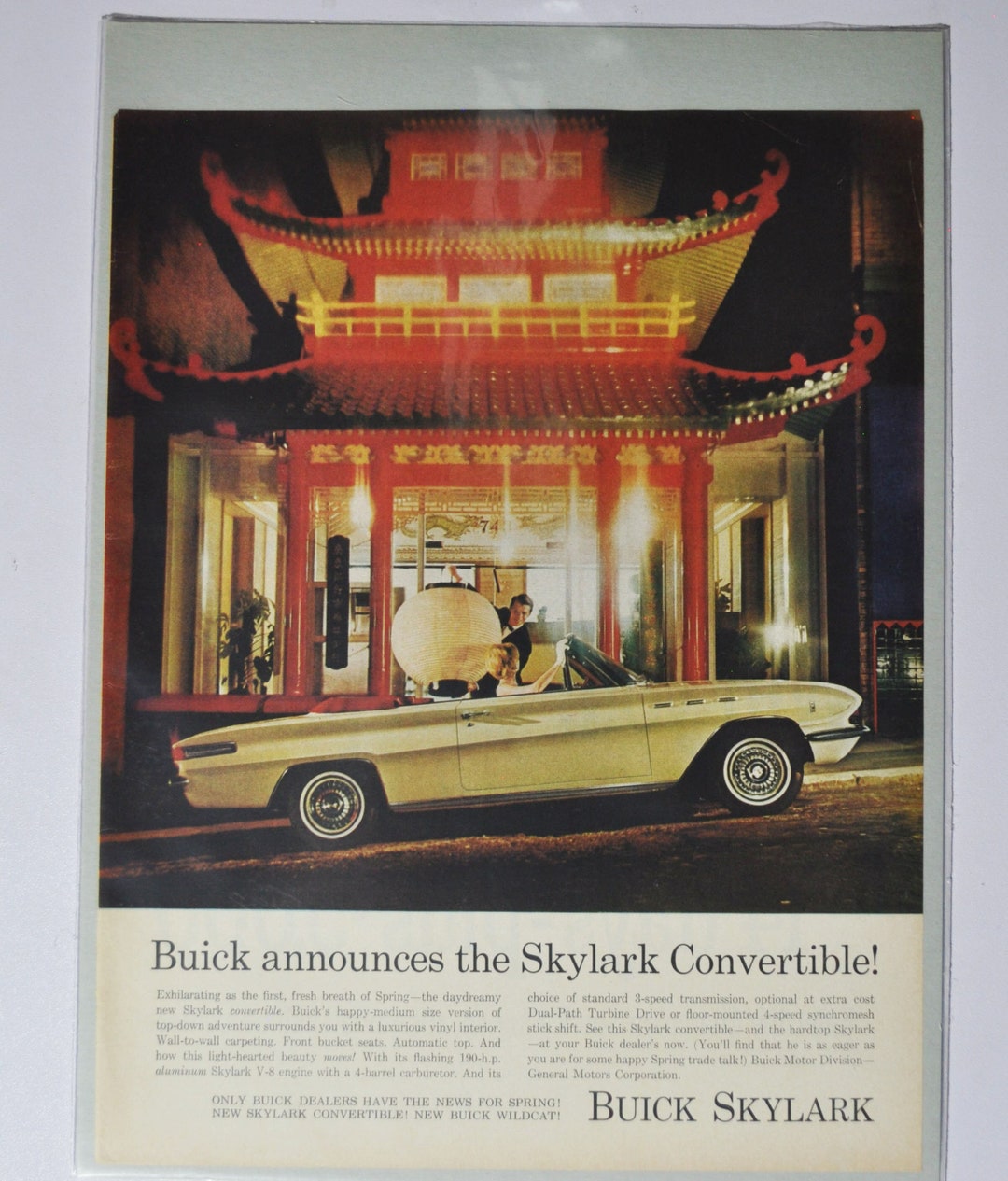 Large Car Ad Buick Skylark Convertible (general Motors Company GM Old ...