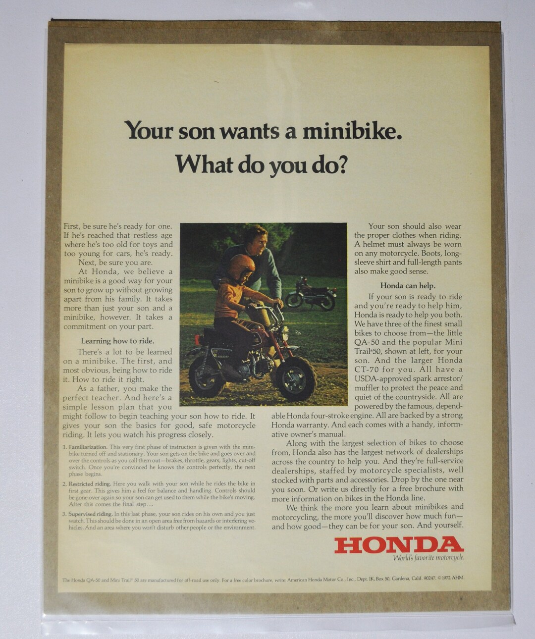 Large Motorcycle Ad 1972 Honda QA-50 (motorbike Company Classic Old ...