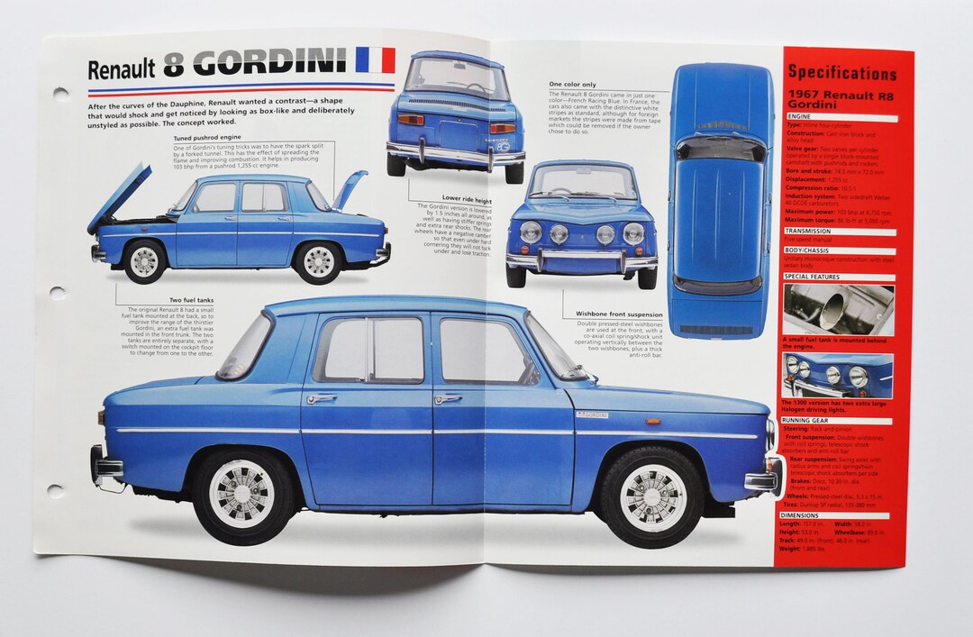 Spec Sheet Renault 8 Gordini (1964-1970) (car Photo Stat Info Specs ...