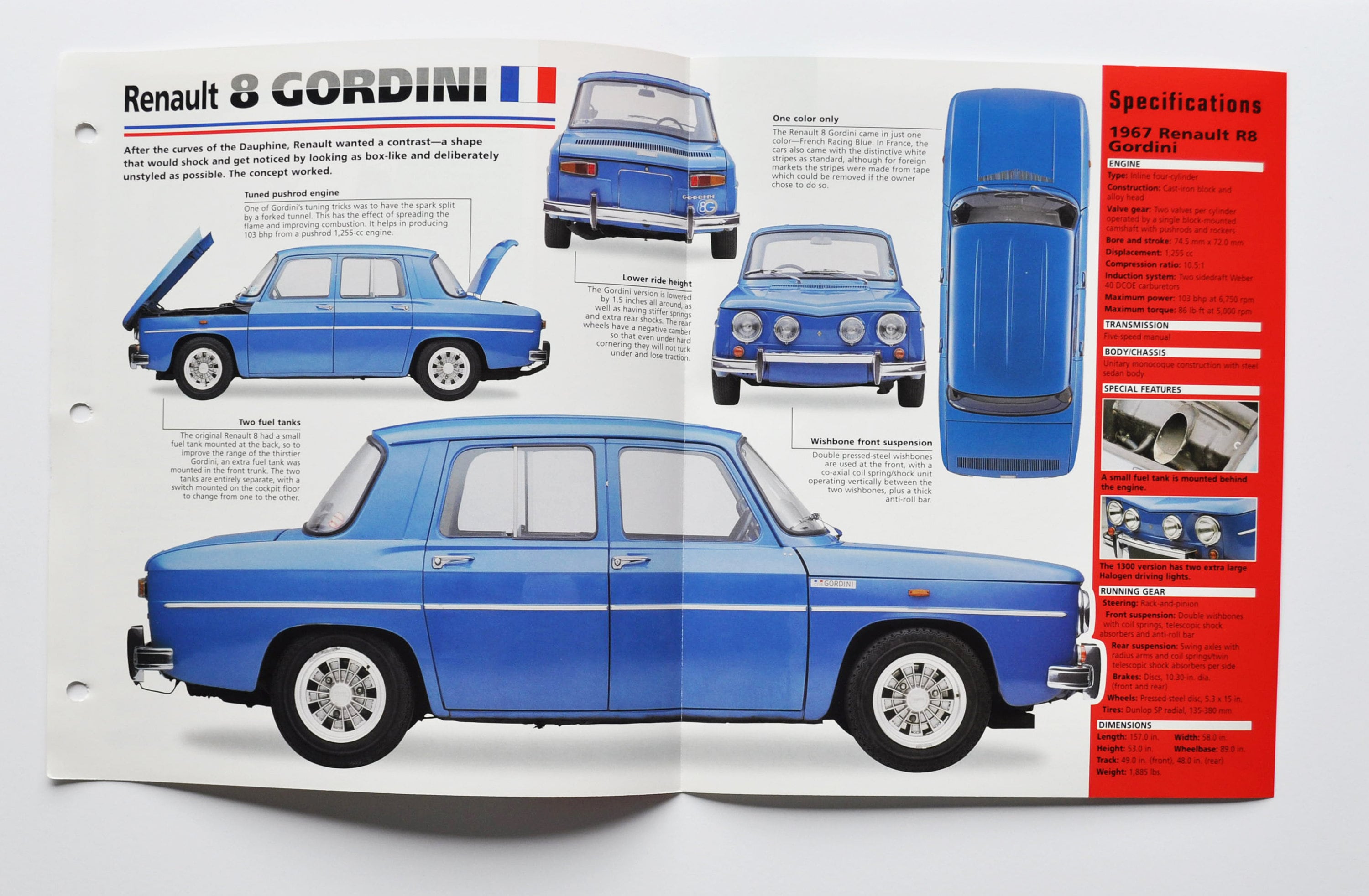 Spec Sheet Renault 8 Gordini 1964-1970 car Photo Stat Info Specs ...