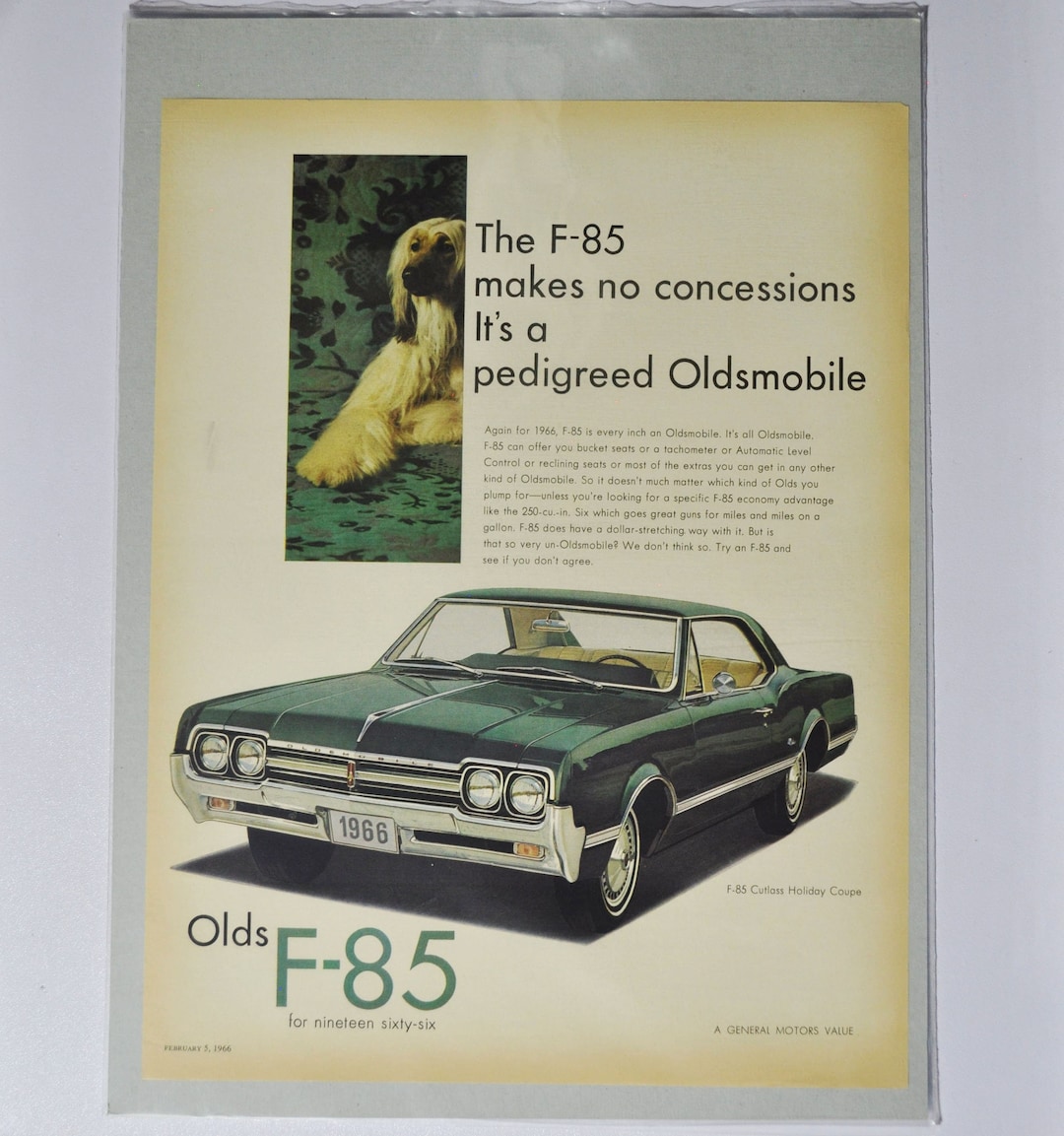 Large Car Ad 1966 Oldsmobile F-85 Cutlass Holiday Coupe (GM General ...