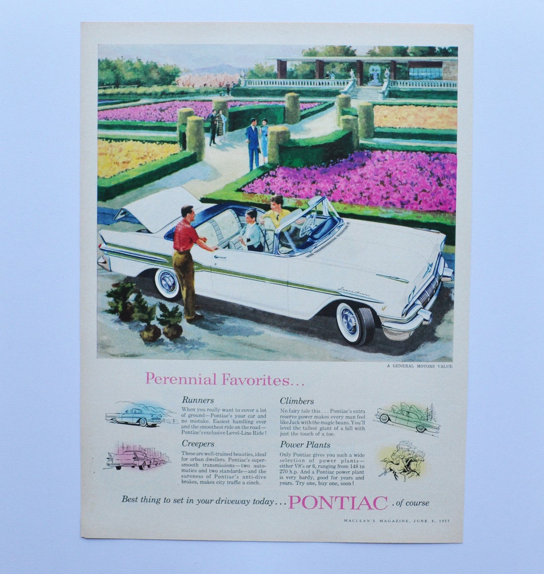 Large Car Ad 1957 Pontiac (GM General Motors Company Classic Old Photo ...