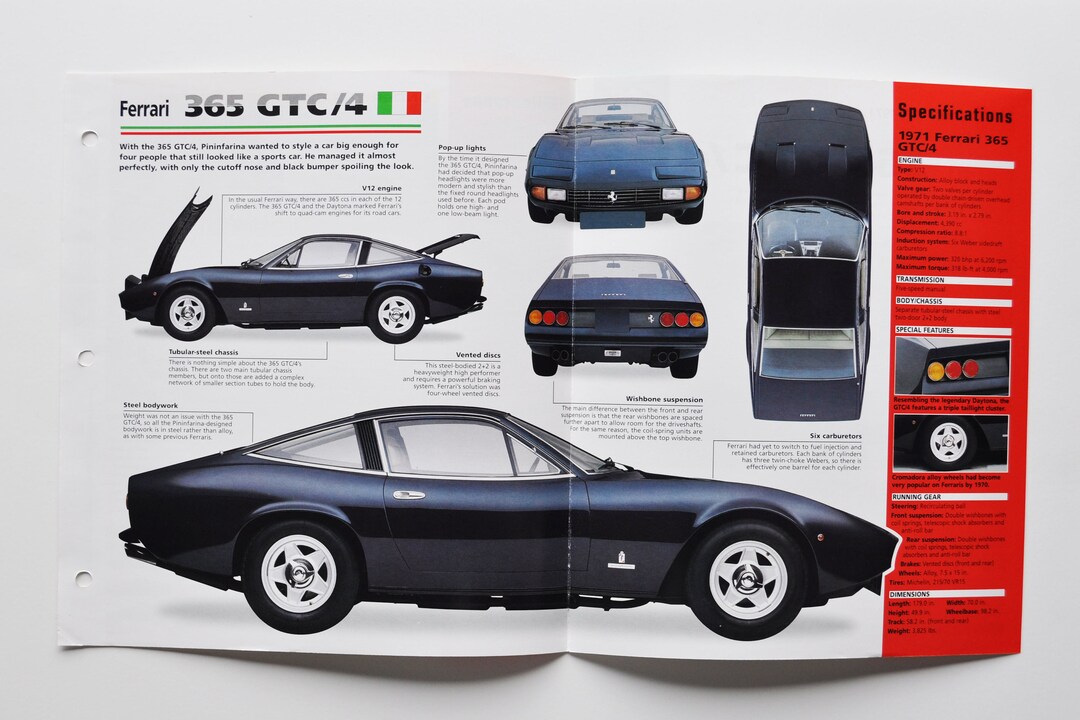 Spec Sheet Ferrari 365 GTC/4 (1970-1971) (car Photo Stat Info Specs ...
