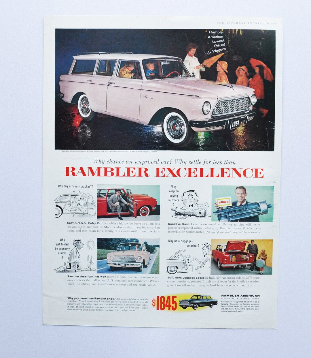 Large Car Ad 1961 Rambler (american Motors Classic Old Photo ...